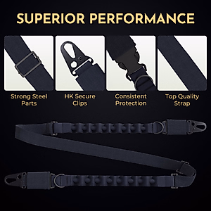 Flexible Two Point Rifle Sling — Extra Long, Adjustable, Shoulder Padded and Versatile — Made of High Density Nylon Metal Hook — Incl. Bandana and 2 Skill Improvement eBooks