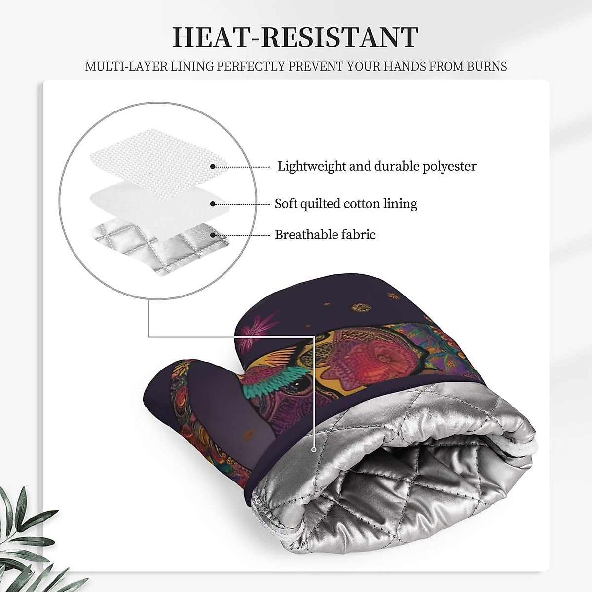 Colorful Tribal Floral Elephant Printed Oven Mitts Heat Resistant Oven Gloves Non-Slip Silicone Kitchen Gloves for Cooking Baking BBQ Gloves 1 Pair