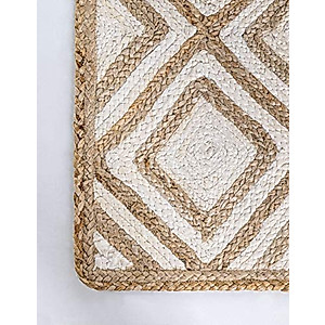 Unique Loom Braided Jute Collection Classic Quality Made Hand Woven with Geometric Design Area Rug, 9' 0" x 12' 0", Ivory/Natural