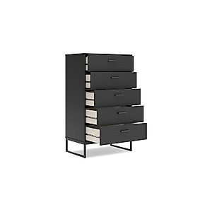 Signature Design by Ashley Socalle Modern 5 Drawer Chest with Safety Stop and Metal Legs for Bedroom, Black