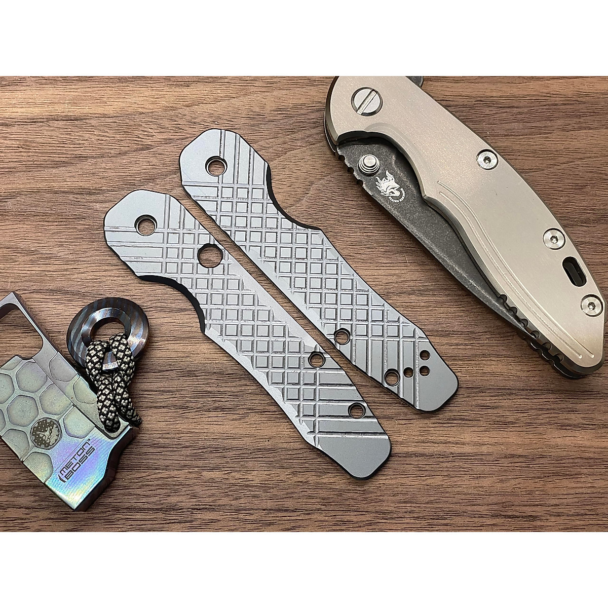 Black engraved FRAG milled Titanium Scales for Spyderco SMOCK