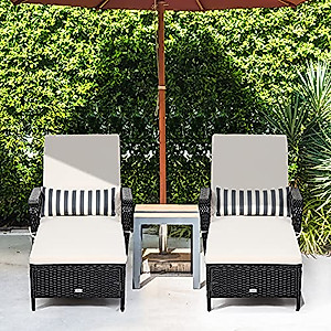 Tangkula Patio Wicker Chaise Lounge Chair, Outdoor Rattan Reclining Chaise w/ 6-Gear Adjustable Backrest, Thick Padded Cushion & Removable Lumbar Pillow, Ideal for Lawn, Beach, Balcony (Black)