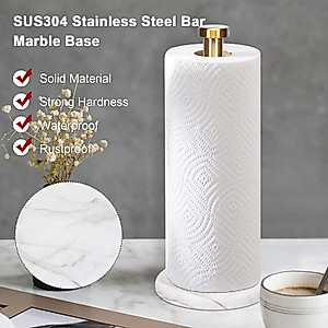 NearMoon Standing Paper Towel Holder, Kitchen Paper Towel Roll Holder- for Bathroom Kitchen Countertop, Standard or Jumbo-Sized Roll Holder (with Marble Base, Brushed Gold)