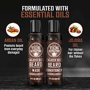 Viking Revolution Beard Wash and Beard Conditioner for Men with Argan Oil and Jojoba Oil - Beard Softener and Strengthener Beard Care Beard Shampoo and Conditioner with Beard Oil (5oz, Majestic Oud)