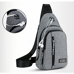 AMZTAN Crossbody Backpack for Men and Women, Waterproof Strap Bag, with USB Hole with Headphone Hole Strap Multipurpose Crossbody Chest Bag, Suitable for Shopping Working Hiking Outdoor Trip (Grey)