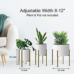 Plant Stand, Metal Plant Stands for Indoor Plants Adjustable for 8 9 10 11 12 inches Pot, Planter Stand Mid Century Stable Stylish Corner Plant Stand for Outdoor, Gold 1Pack, Pot not Included
