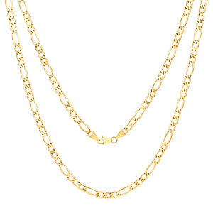 Nuragold 10k Yellow Gold 4.5mm Figaro Chain Link Pendant Necklace, Mens Womens Jewelry 16" 18" 20" 22" 24" 26" 28" 30"