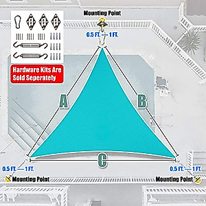 Amgo 18' x 18' x 18' Turquoise Triangle Sun Shade Sail Canopy Awning Shelter Fabric ATAPT18 - UV Block UV Resistant Heavy Duty Commercial Grade - Outdoor Patio Carport - (We Customize)