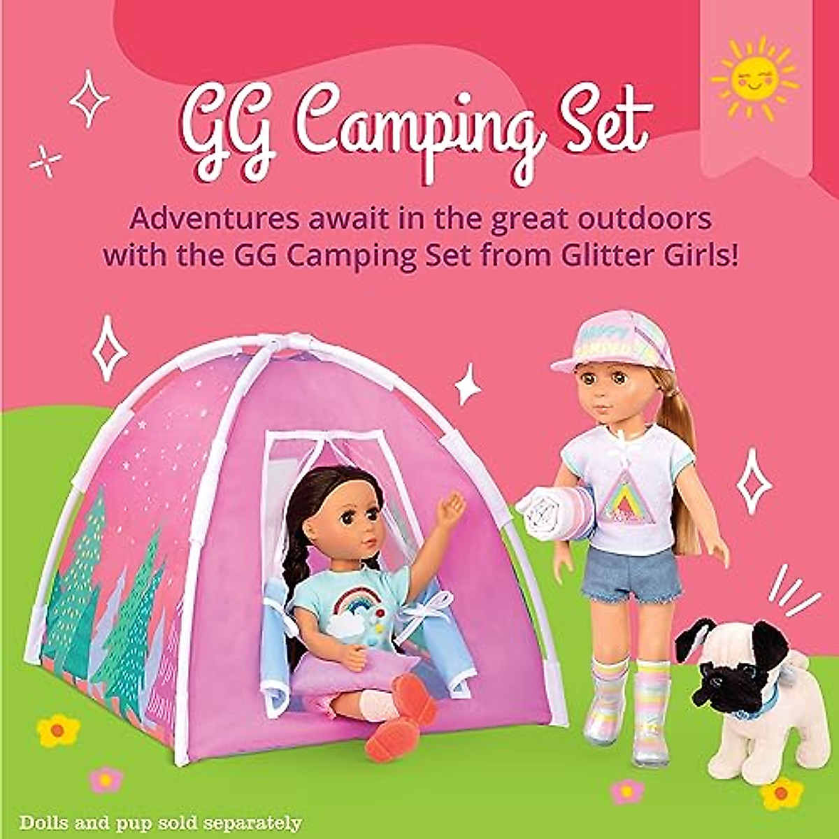Glitter Girls – Camping Set – Colorful Play Tent & Rainbow Sleeping Bag with Pillow – 14-inch Doll Accessories for Kids Ages 3 and Up – Children’s Toys