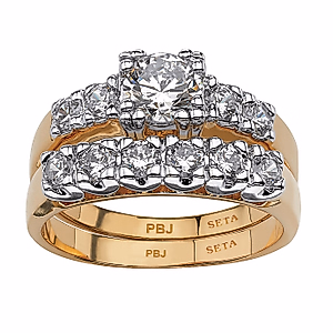 PalmBeach Yellow Gold-Plated Round Cubic Zirconia Two Tone Bridal Ring Set Sizes 5-10 Size 7