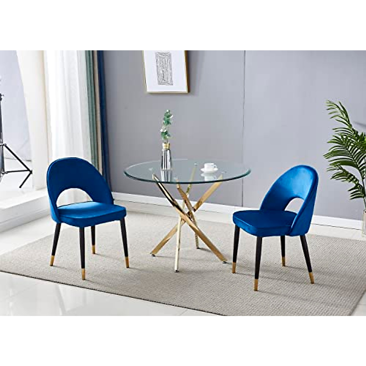 Binrrio 39" Round Dining Table, Modern Clear Beveled Edges Glass Top for 4 with Adjustable Stainless Steel Legs for Home Office Kitchen Dining Room (Gold)