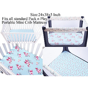 Floral Pack n Play Stretchy Fitted Playard Sheet Portable Mini Crib Sheets Set 2 Pack Jersey Knit Ultra Soft for Baby Girl Boy Blue by Knlpruhk