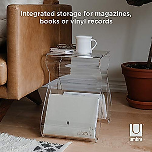 Umbra Magino, Acrylic Side Table, End Table, Stool with Storage, Modern Magazine Rack, Clear,21.725" x 20.9" x 15.125"