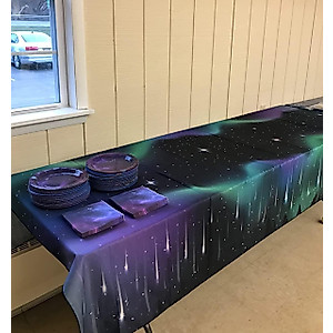 9x5Ft Galaxy Aurora Shooting Star PartyTablecloths Starry Night Tablecovers Twinkle Star Celestial Outer Space Celestial Meteor Theme Decoration for Birthday Wedding Baby Shower Party Supplies