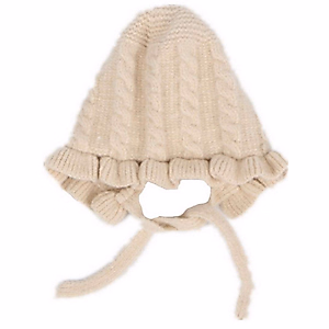 Baby Girl Earflap Bonnet Cap Infant Toddler Ruffle Knit Beanie Pilot Hat Beige