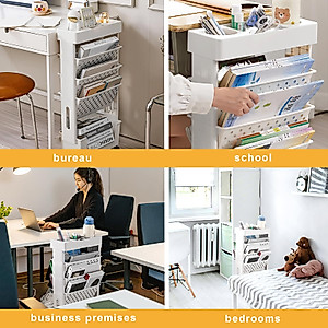 Albnegru 5-Tier Mobile Bookshelf with Wheels, Slim Rolling Storage Cart Movable Bookshelf File Storage with Pen Holder for Home, Office, and School Storage