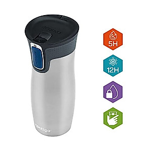 Contigo West Loop Autoseal Travel Mug, Stainless Steel Thermal Mug, Vacuum Flask, Leakproof Tumbler, Coffee Mug with BPA Easy-Clean Lid, 470 ml, Stainless Steel