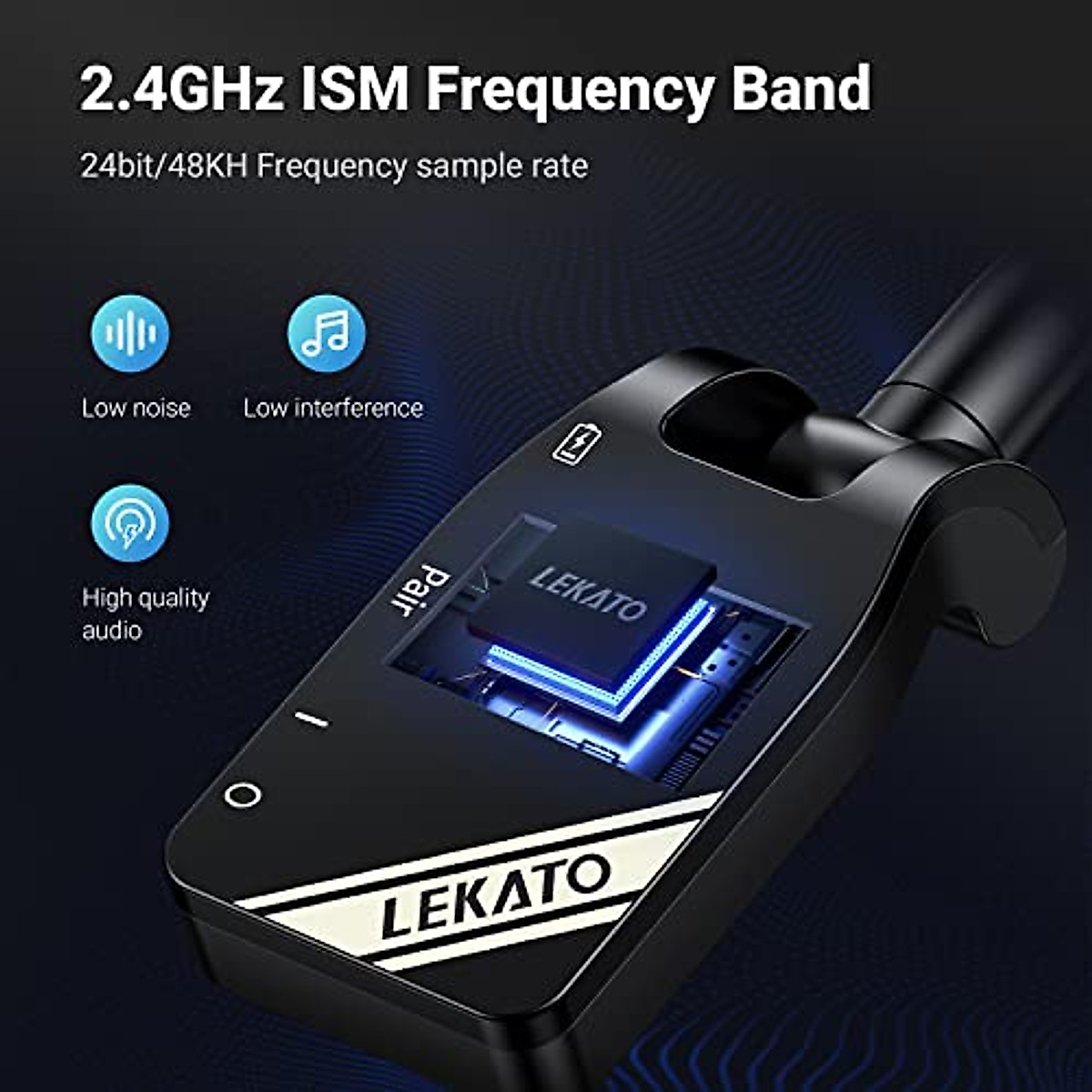 LEKATO Wireless Guitar System 2.4GHz Wireless Guitar Transmitter Receiver with 6 Channels Rechargeable Wireless Audio Digital Guitar System 100 feet Transmission Range for Electric Guitar Bass