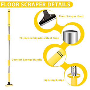 Floor Scraper Long Handle Heavy Duty, 31-61" Floor Scraper Heavy Duty Scraper Tool Thickened Steel Tube with 4inch sharp Blades 10PCS Extra Metal Paint Scraper Ideal for Cleaning.(1 yellow)