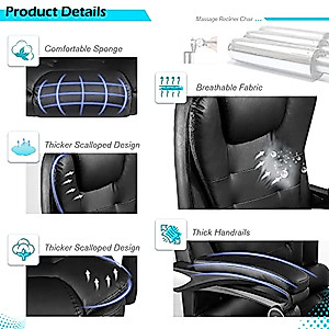 YODOLLA Ergonomic Reclining Office Chair, Heat & Massage High Back Desk Chair w/Retractable Footrest, Executive Swivel Leather Chair for Office, Home, Study, Black