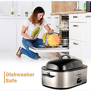 20 Quart Electric Roaster Oven, Turkey Roaster with Lid, Stainless Steel Roaster Oven Silver