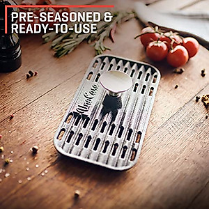 Uno Casa Cast Iron Grill Press - Pre-Seasoned XL Hamburger Press with Stainless Steel Knob, 9x4.5 Inch cast Iron Burger Press for Griddle - Bacon Press for Griddle - Vented Design Griddle Press