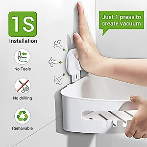LUXEAR Suction Cup Corner Shower Caddy Wall Mounted Shower Shelf Bathroom Storage Basket - No-Drilling Removable Plastic Storage Organizer for Bathroom Shower Kitchen - White