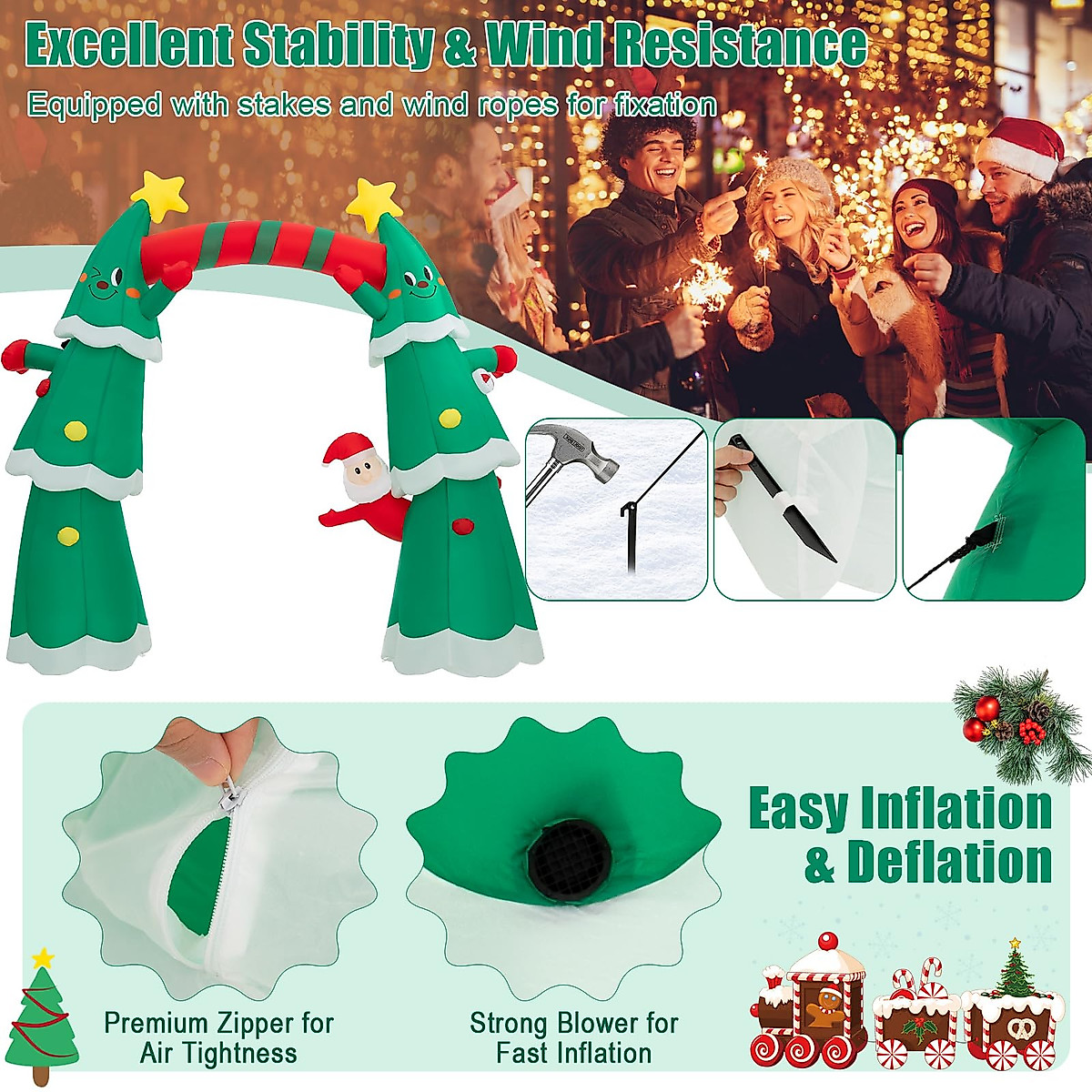 Tangkula 11 FT Lighted Christmas Inflatable Archway Decoration, Christmas Tree Arch with Santa Claus, Built-in LED Lights, Outdoor Blow-up Holiday Party Yard Lawn Xmas Decoration