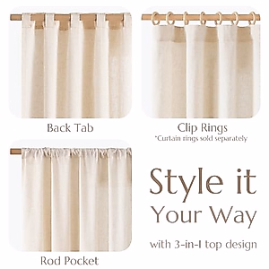 Jinchan Soft Linen Natural Curtains, 84 Inch Long, Crude Light Filtering Farmhouse Curtains for Living Room & Bedroom, Beige Back Tab Top Set 2 Panels (W50 x L84)