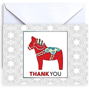 Paper Frenzy Dala Horse Collection Thank You and Note Cards with Envelopes - 25 pack