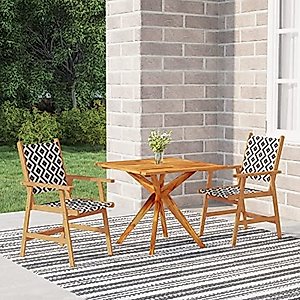 Camerina 3 Piece Patio Dining Set Outdoor Patio Dining Set Outdoor Patio Furniture Patio Set Patio Table and Chairs Set Solid Wood Acacia 3087137