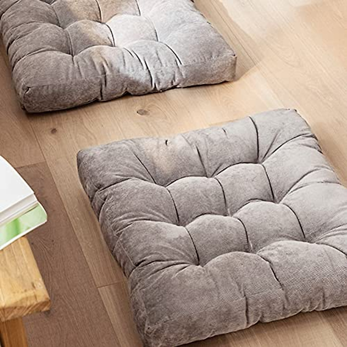 Tiita Outdoor Cushions Square Floor Pillow Thicken Tufted Seat Pad Large Floor Cushion for Yoga Meditation Living Room Balcony Office Patio, Set of 2, 22x22 Inch, Grey