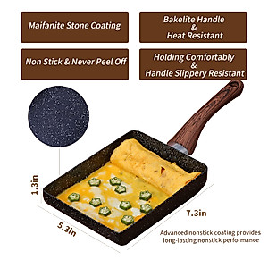 Tamagoyaki Pan Japanese Omelet Pan,Rectangle Maker Frying Pans,Japanese Tamagoyaki Pan with Silicone Brush & Spetula, Egg Pan, Gas Stove and Induction Hob, 7” x 5”,Black
