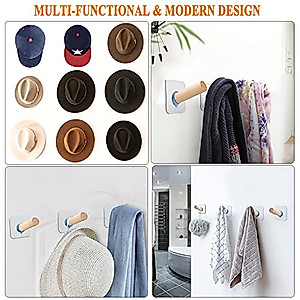 FOTYRIG Adhesive Hooks Hat Hooks for Wall Hat Hangers Rack Extended Wooden Pegs Handmade Baseball Caps Hooks- Bathroom Door Cloest Entryway Wardrobe-8 Pack