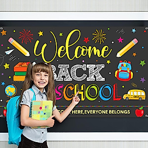 Welcome Back to School Backdrops, Welcome Back Bulletin Board Back to School Banner Sign Hanging Fabric Photography Background for First Day of School Classroom and Office Decorations,73x44 Inch