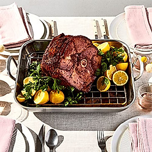 GreenPan X Food 52 Five-Two Essentials, Tri-Ply Stainless Steel 12" Roaster with Roasting Rack, PFAS-Free, Multi Clad, Induction, Dishwasher Safe, Oven Safe, Silver