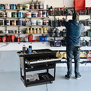 Tooremine 3 Tier Rolling Tool Cart, 330 lb Capacity Utility Cart, Metal Service Tool Cart with Drawer and Lock, Tool Storage Cart for Garage Warehouse Workshop Repair Shop (Black)