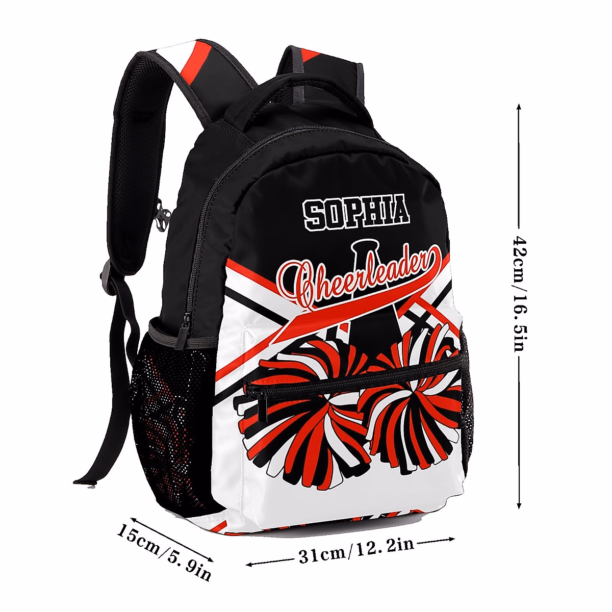 Personalized Custom Cheer Cheerleader Black Red Backpack Lightweight Travel Hiking Causual Bag With Name