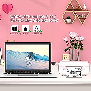 Phomemo Thermal Label Printer, with Label Holder and Pack of 500 4x6 Fan-fold Labels, Pink Direct USB Thermal 4×6 Shipping Label Printer Maker, PM-246s Series