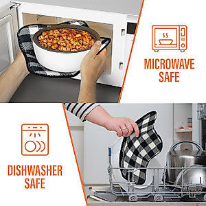 RS Collections 4 Pieces Microwave Bowl or Pot Holders Microwave bowl holder set to keep food warm Heat Resistant Potholder Protector Large Hot Pads Microwave Plate Holder (Black & White Plaid)