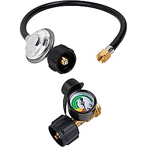SHINESTAR 2 Feet Universal Gas Grill Regulator and Hose, Comes with an Upgraded Propane Tank Gauge, Fit for Weber, Charbroil, Nexgrill and More