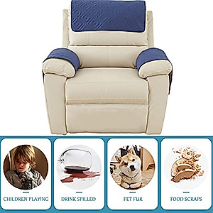 EXTLEZSA Water Proof Sofa Armrest Cover, 1/2/3 Seater Sofa Headrest Slipcovers with Pocket Nonslip Armchair Cover Quilted Furniture Protector for Recliner Leather Sofa Couch (Navy,1 Seat 3 pc)