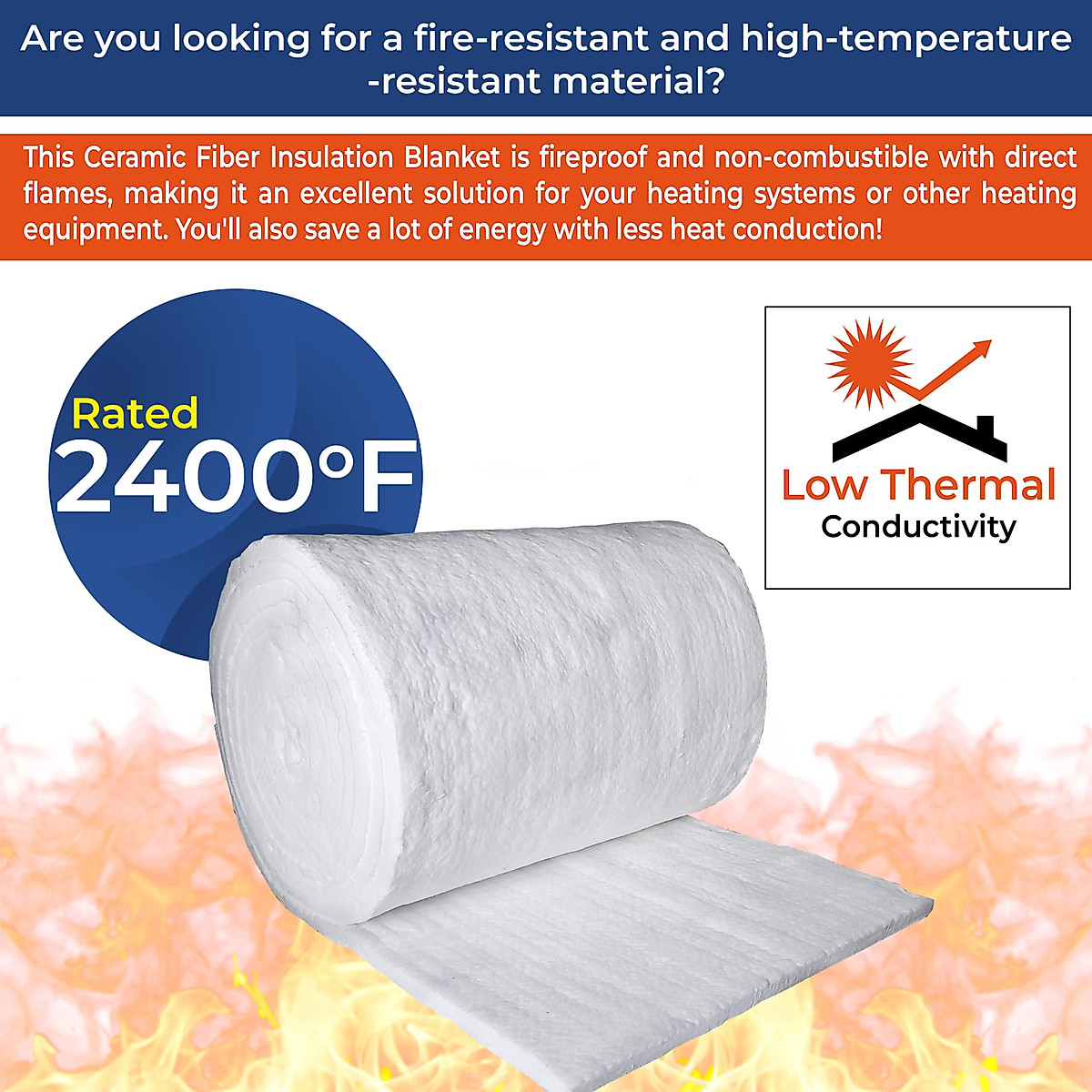 Simond Store Ceramic Fiber Insulation Roll, 2400F (1315C) 1"X24"X25', High Density Fireproof Insulation Blanket for Forge, Foundry, Furnace, Kiln, Wood Stove, Pizza Oven, Dishwasher Insulation Blanket