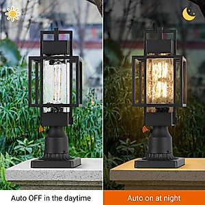 18" H Dusk to Dawn Outdoor Post Light Fixture Hardwired 120V, Waterproof Aluminum Pole Light with Pier Mount Base, Matte Black Exterior Lamp Post Lantern with Water Glass for Garden Yard Patio Path