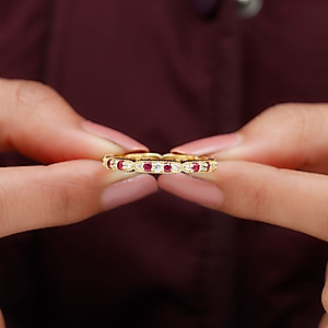 Rosec Jewels 1.25 CT Ruby and Diamond Full Eternity Ring, Ruby and Diamond Gold Full Eternity Ring, Gold Milgrain Eternity Ring with Ruby, 14K Yellow Gold, Size:US 12.00