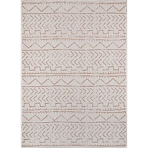 Beverly Rug Waikiki Indoor Outdoor Rug 6x9, Washable Outside Carpet for Patio, Deck, Porch, Trellis Area Rug, Water Resistant, Beige - White