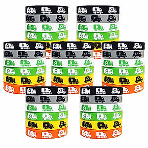 ATSMOICY 48 Garbage Truck Themed Party Silicone Wristband Bracelets - Rubbish truck Themed Baby Shower Birthday Waste Management Recycling Party Supplies Decorations Favors Rubber Bracelet