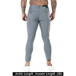 GINGTTO Grey Chinos Pants Men Slim Fit,Ankle Length Dress Pants Men Skinny Flat Front Chinos 30x28