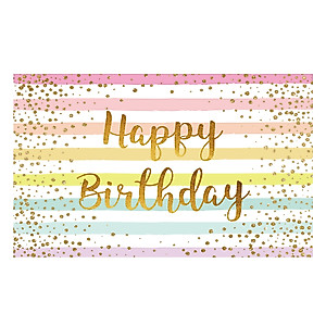 Funnytree Colorful Happy Birthday Backdrop Rainbow Stripes Bday Kid Girl Baby Shower Party Banner Decoration Supplies Favors Gifts Table Photography Background Photobooth Prop