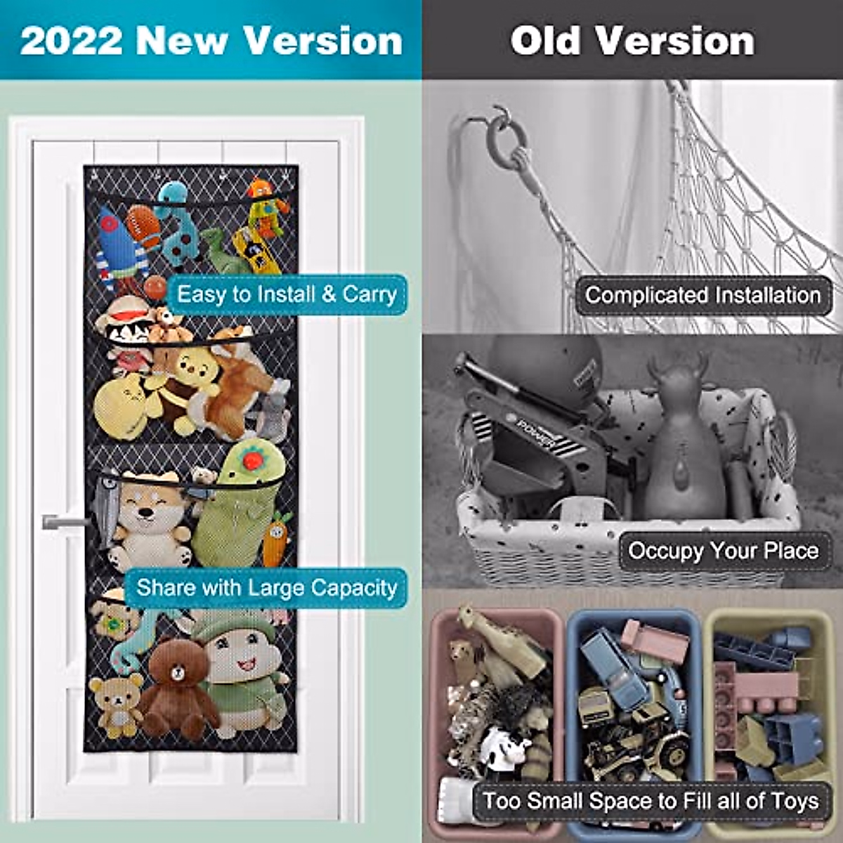 Over The Door Storage with LED Light,Stuffed Animal Storage Hanging Organizer for Plush and Squishy Toys,Animals Storage Bags for Kids Bedroom/Living-Room/Closet with Breathable Net Hanging Holder